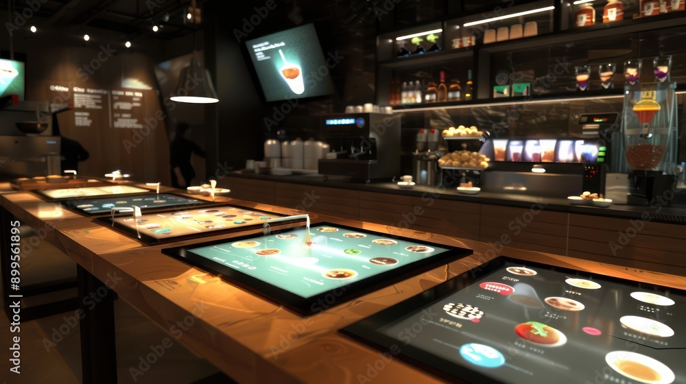 tech-centric coffee shop where orders are placed via smart tables and ...