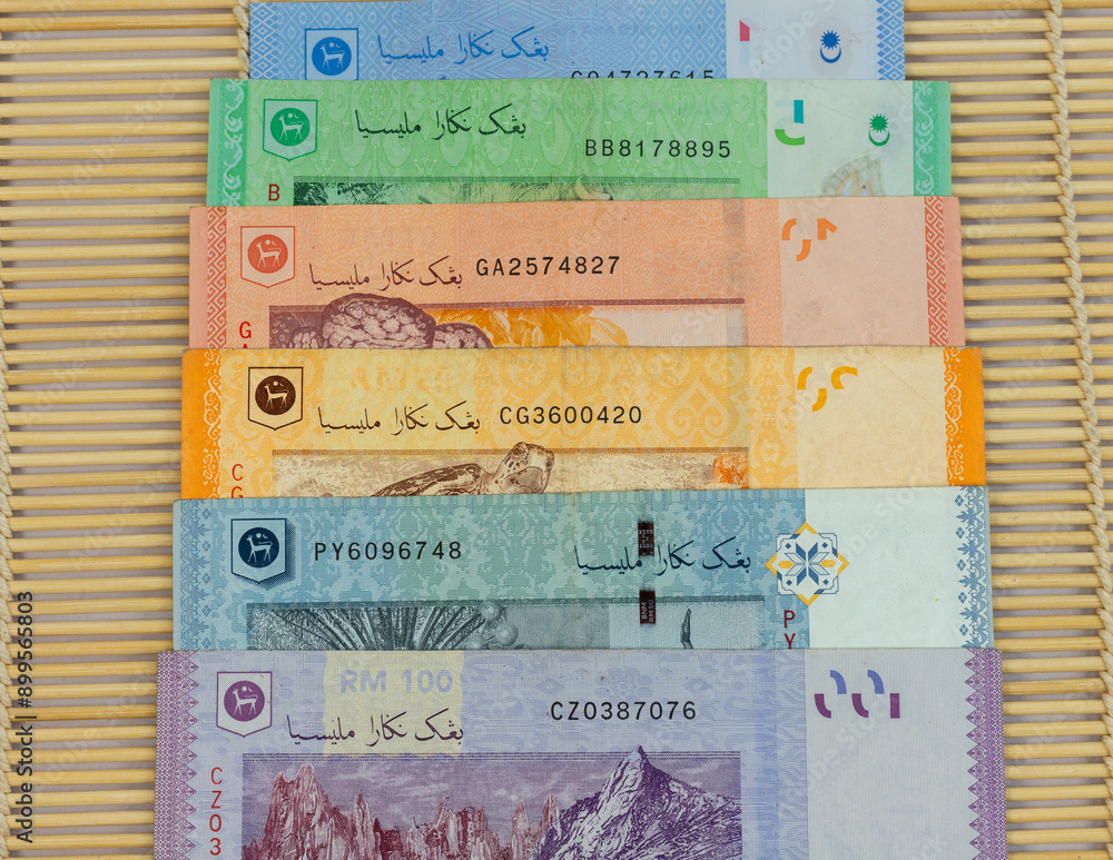 Rear View of Malaysian RM1, RM5, RM10, RM20, RM50 and RM100 Ringgit ...