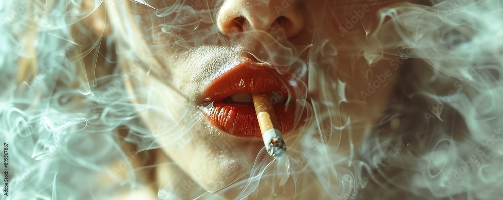 Stop smoking cigarettes concept. Portrait cigarette in mouth ...