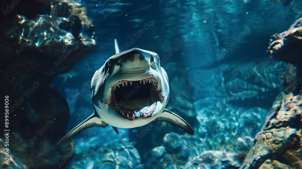 Angry shark fish swimming aggressively in aquarium, shark, fish ...