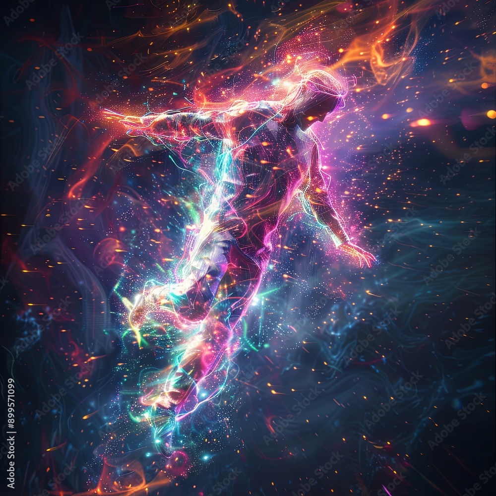 Floating Human Energy Field Surrounded by Cosmic Colors in a Mystical ...