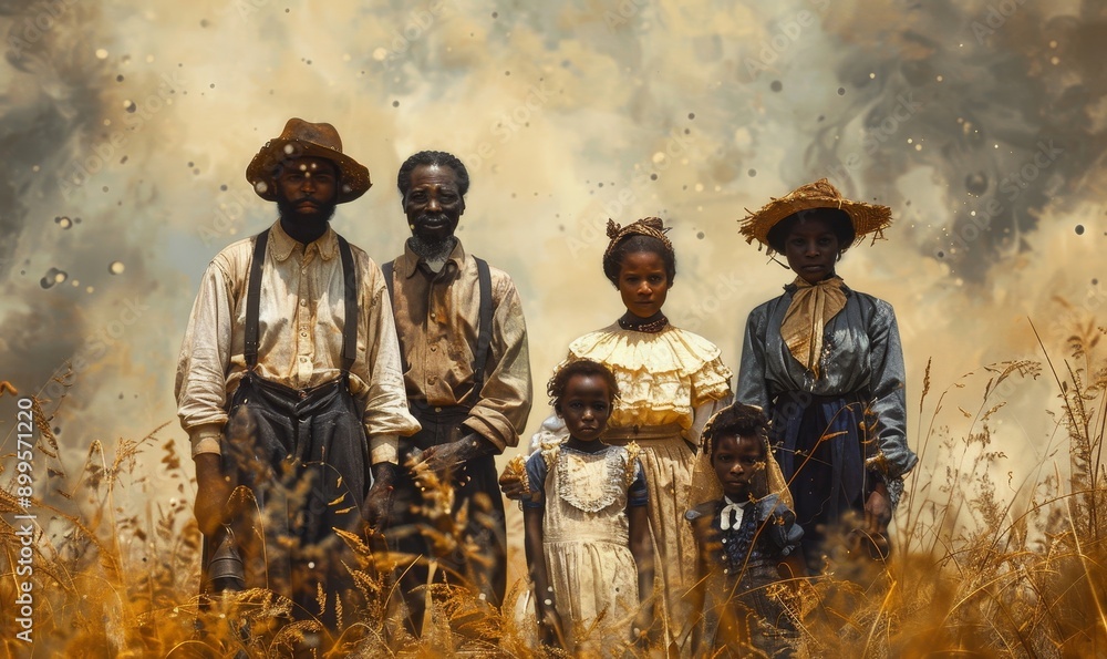 African American slaves family or group of black slaves. representing five generations all born ...