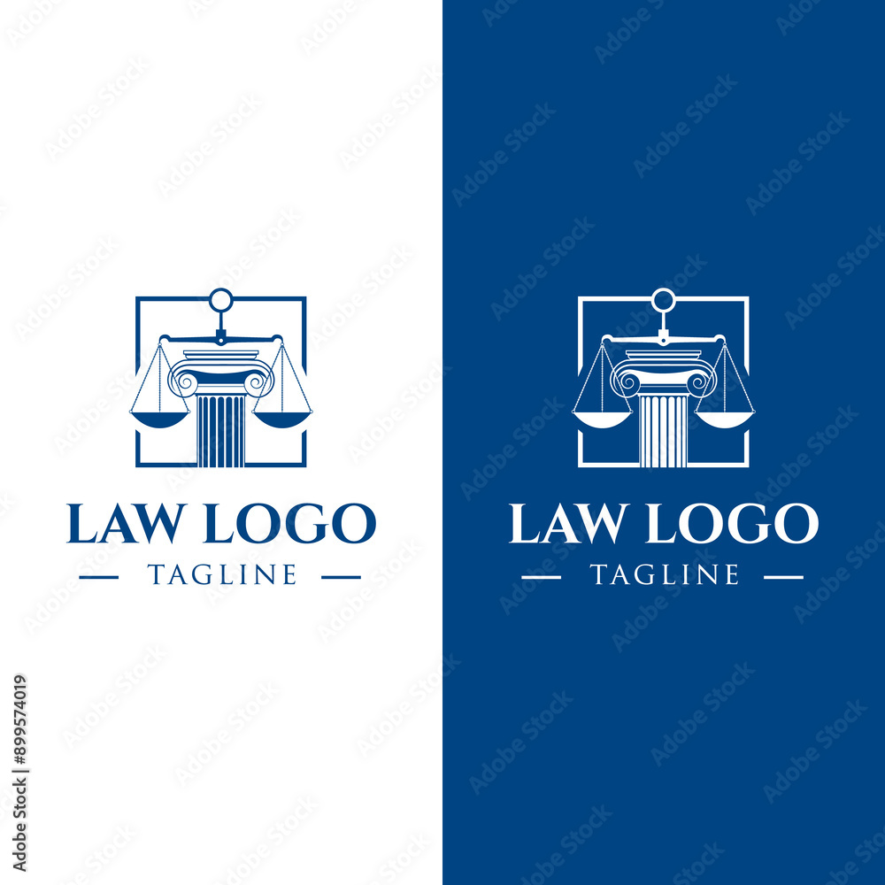 This is a set of logos of a justice scale on a roman column inside a ...