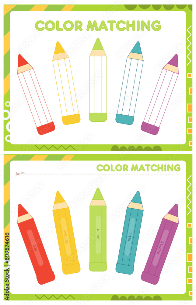 My first busy book – learning colors. Cut color pencil and paste (glue ...