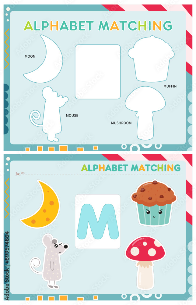 My first busy book – learning alphabet. Cut letter M and pictures ...