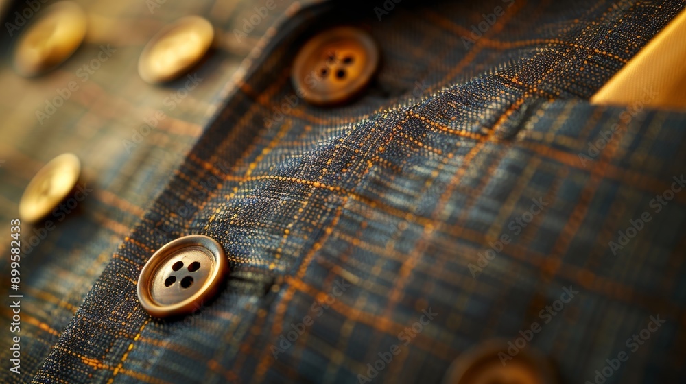 A closeup showcases the buttons and pockets of men's business suits ...