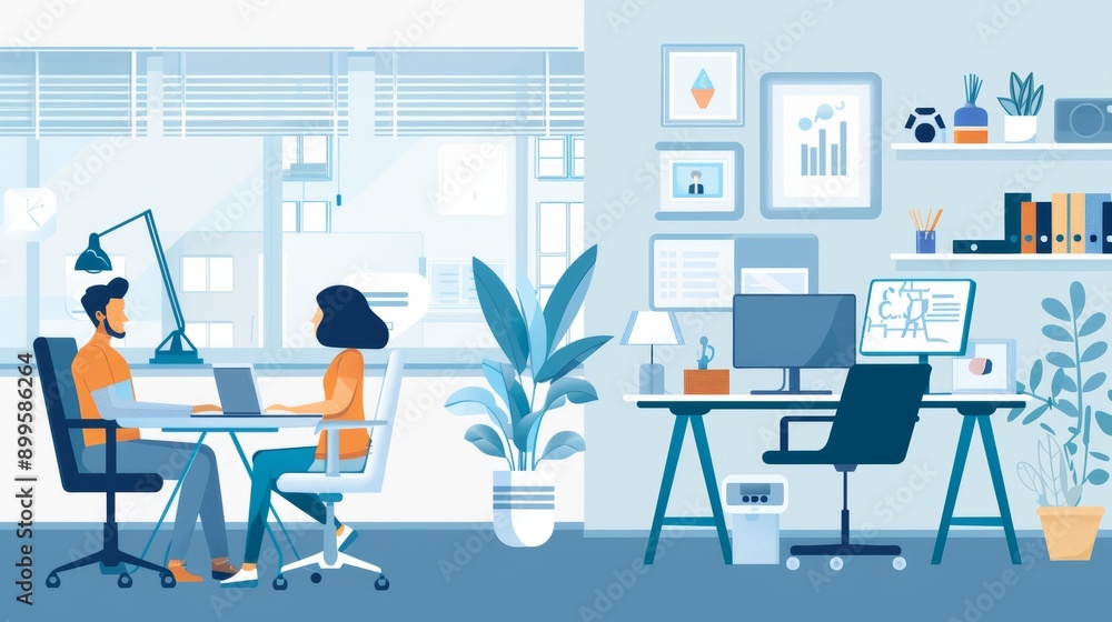 Young professionals working efficiently from a modern home office ...