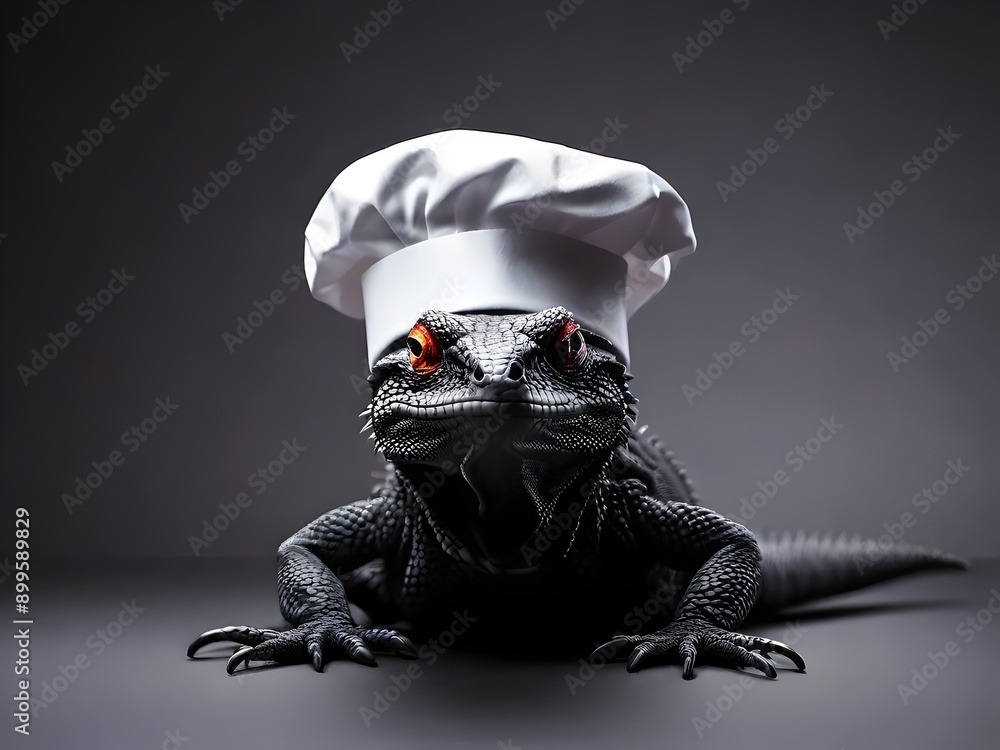 Whimsical Black Lizard with Chef Hat - Minimalistic Background Modern ...