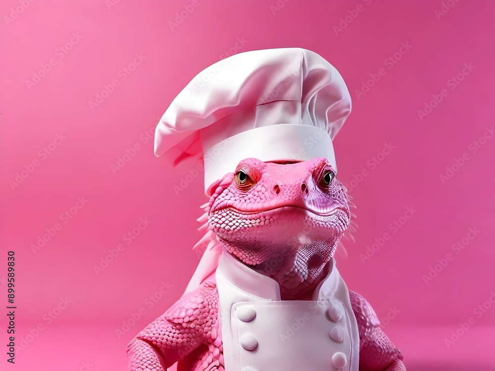 Whimsical Pink Lizard with Chef Hat - Minimalistic Background Modern ...