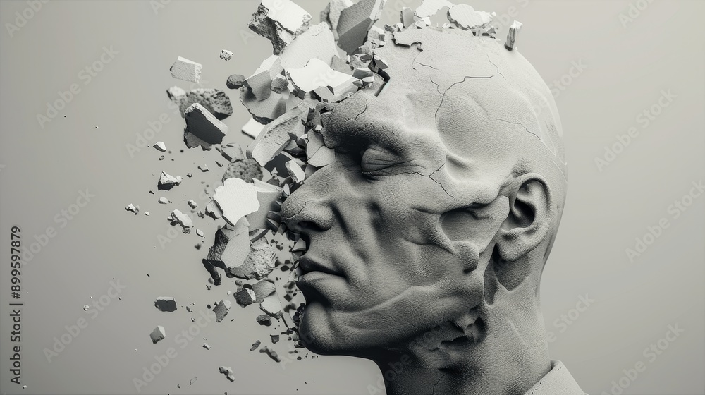Abstract art depicting a shattered human head, symbolizing brokenness ...