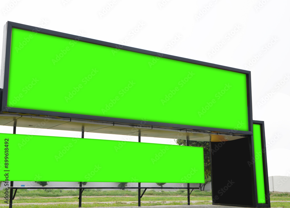 Green Screen on the Bus Stand with Copy space for billboards, backdrop ...