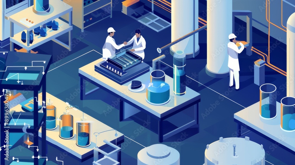 Industrial quality control analysts assessing product standards with ...