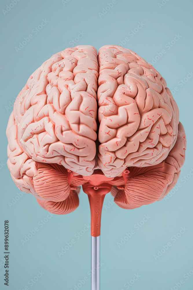 High-resolution image of a human brain model showcasing intricate details of the cerebral cortex ...