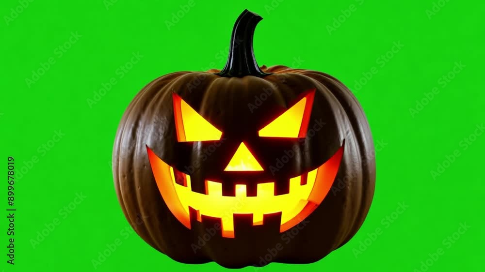 Scary carved spooky Halloween pumpkin 3d animation on green screen ...