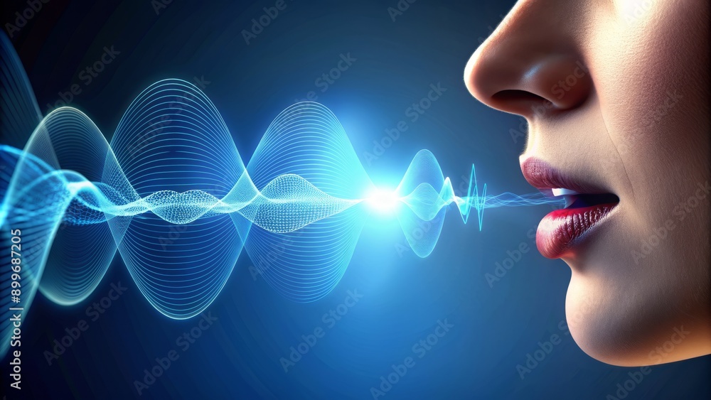 A close-up view of a side profile with lines of data and waves ...