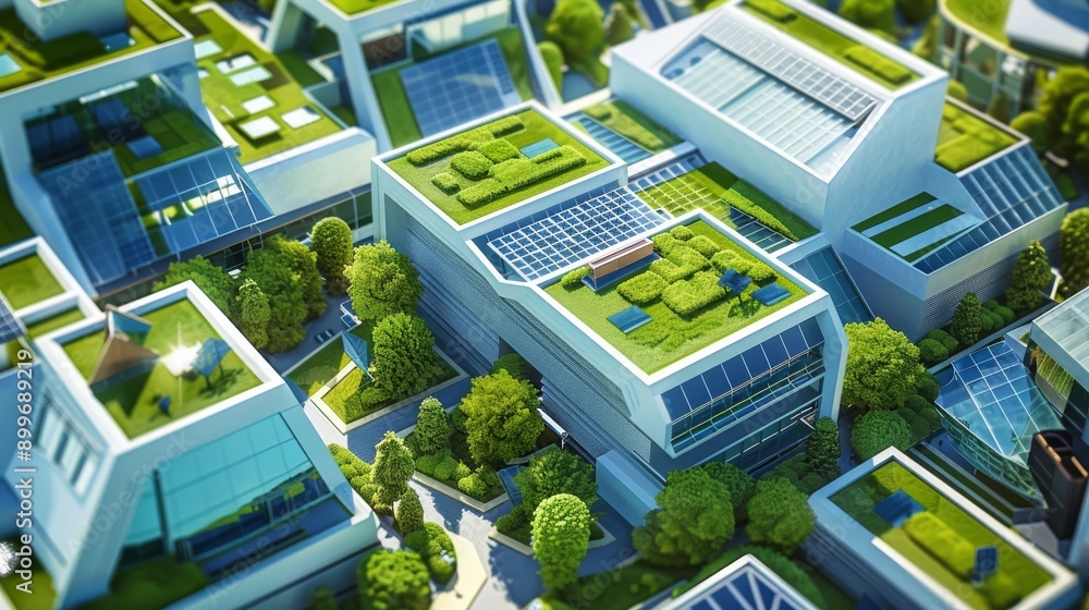 ภาพประกอบสต็อก Modern sustainable architecture with eco-friendly ...