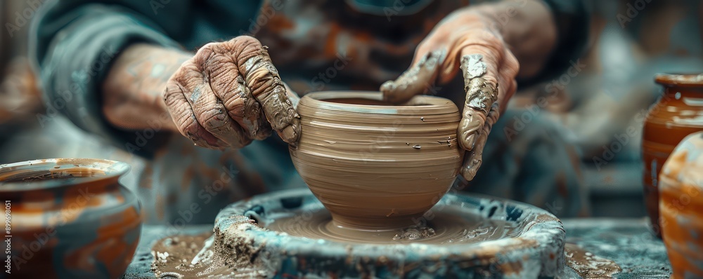 Skilled Hands Shaping Wet Clay A Ceramic Artist Creates Unique Pottery ...
