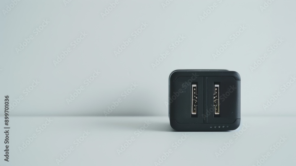 Sleek black dual usb charger on a white table, ready to power up ...