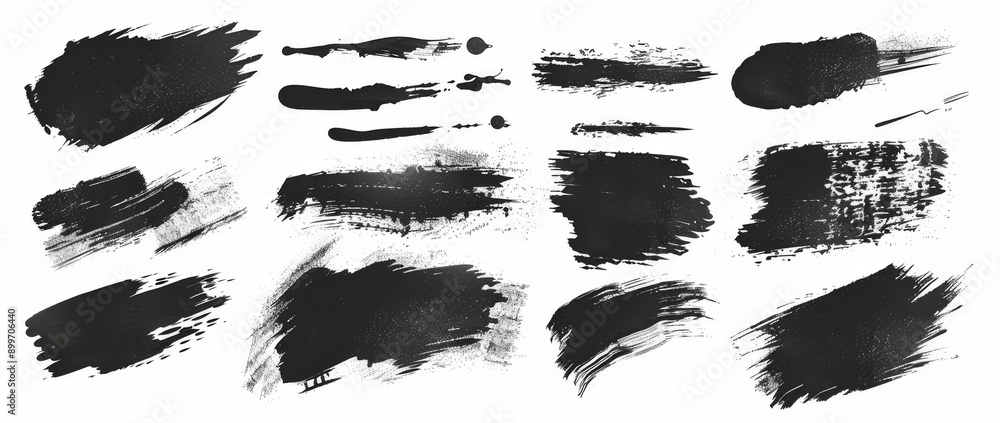 Hand drawn paint brush strokes lines with wavy horizontal lines. Set of ...