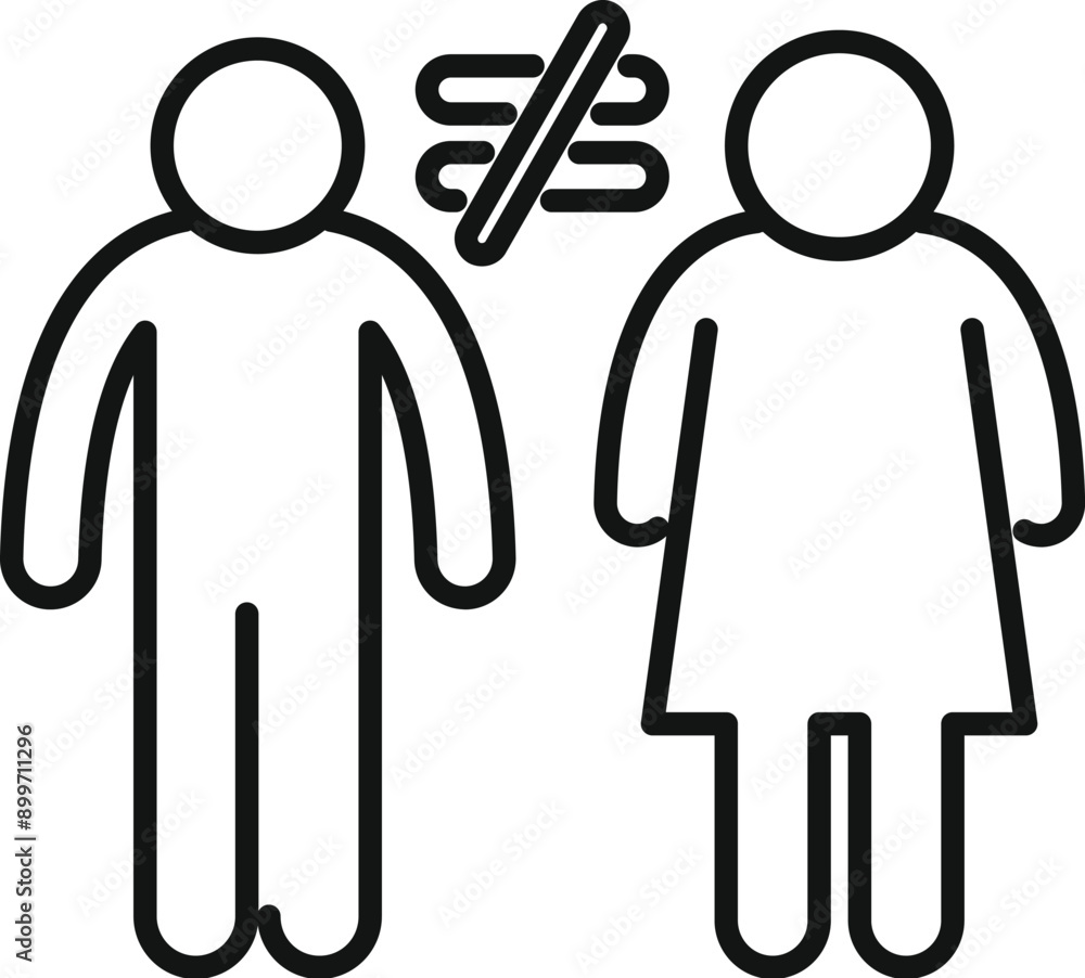 Line art icon representing the concept of gender inequality with man ...