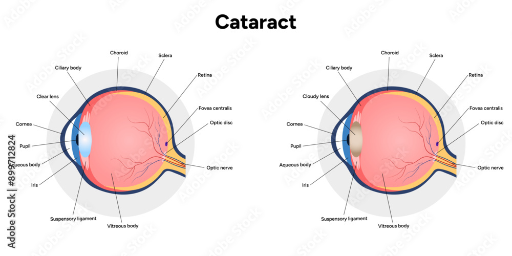 Cataract vision disorder problem and normal eye vision human anatomy ...