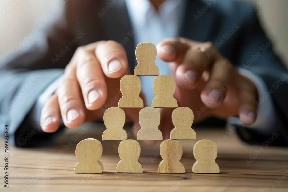 Guarding the Workforce: A businessman's hands protectively cradle a ...