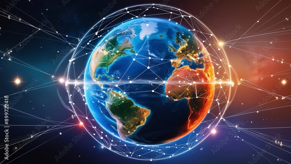 Global connectivity, network, Earth, technology, digital, communication, internet, data ...