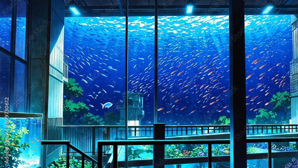 angelfish in tank background anime cartoon illustration Stock ...