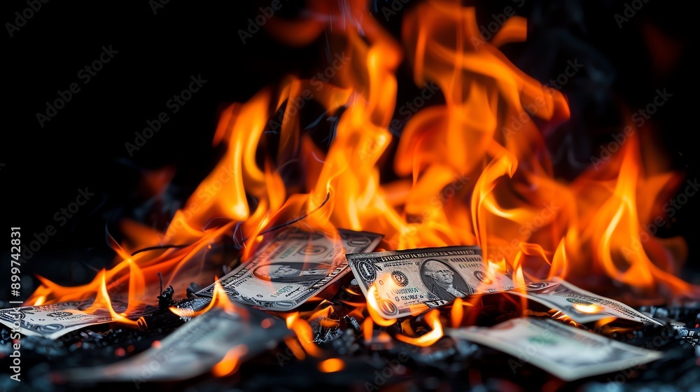 Devalued currency being burned, Burning currency, extreme devaluation ...