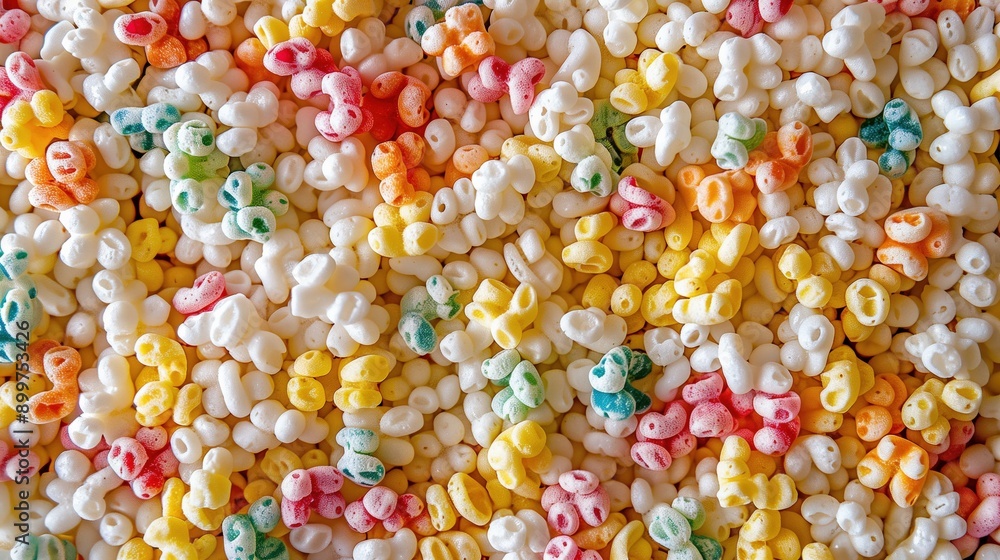 Macro close-up of light airy colourful rainbow rice krispies, Rice ...