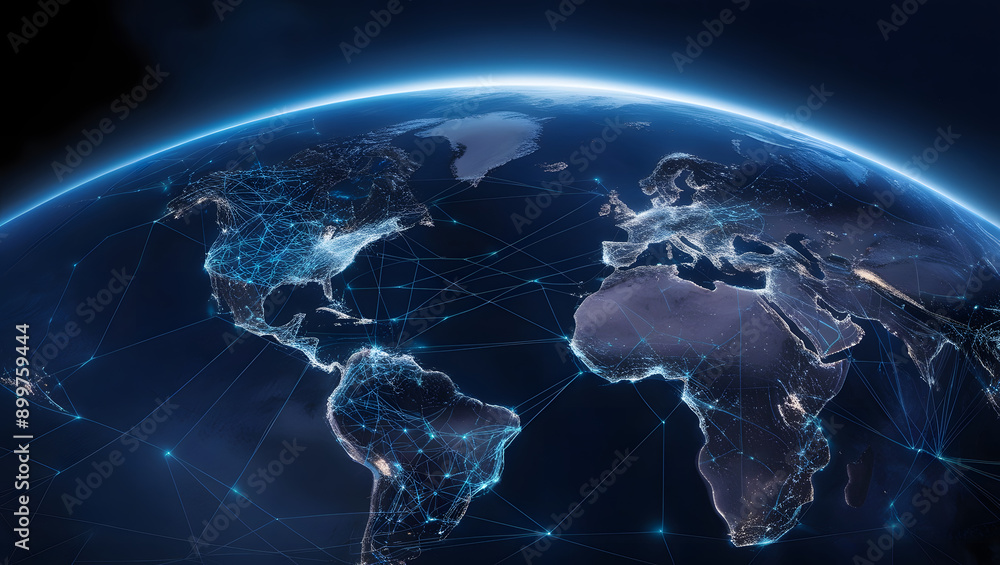 Digital world map planet Earth space global globe sky space 5G wireless ...
