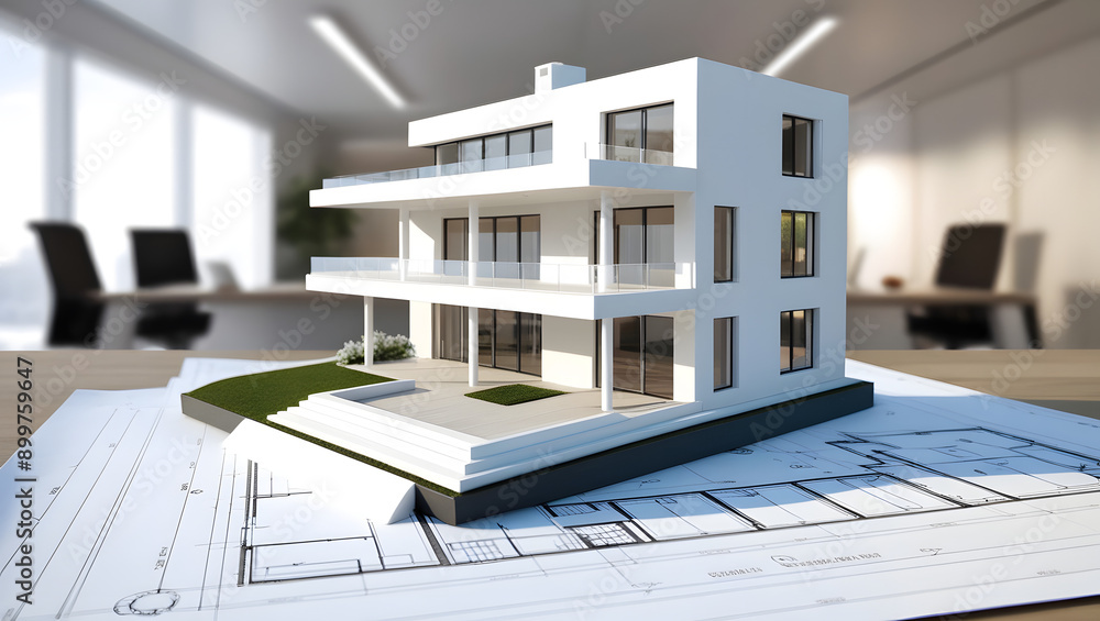 3D miniature model contemporary minimalist luxury new house ...