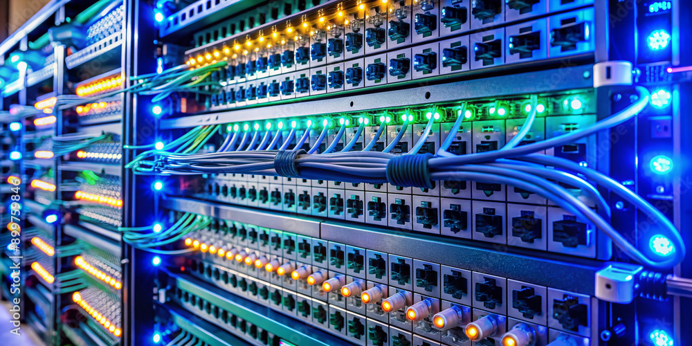 Rack-mounted network time protocol server with blinking lights and ...