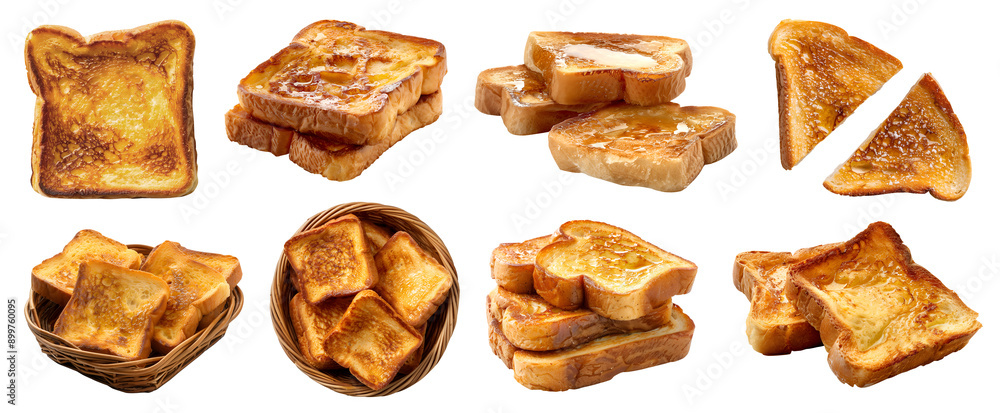 Golden French toast pan fried bread slice on transparent cutout, PNG ...
