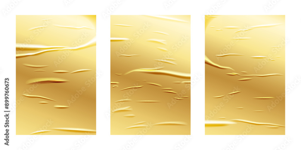 Wrinkle gold paper sheets set. Glued effect background. Vector ...