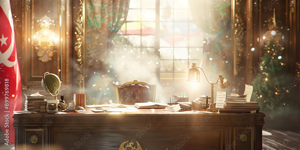 Russian Politician's Desk: A utilitarian desk surrounded by files and ...