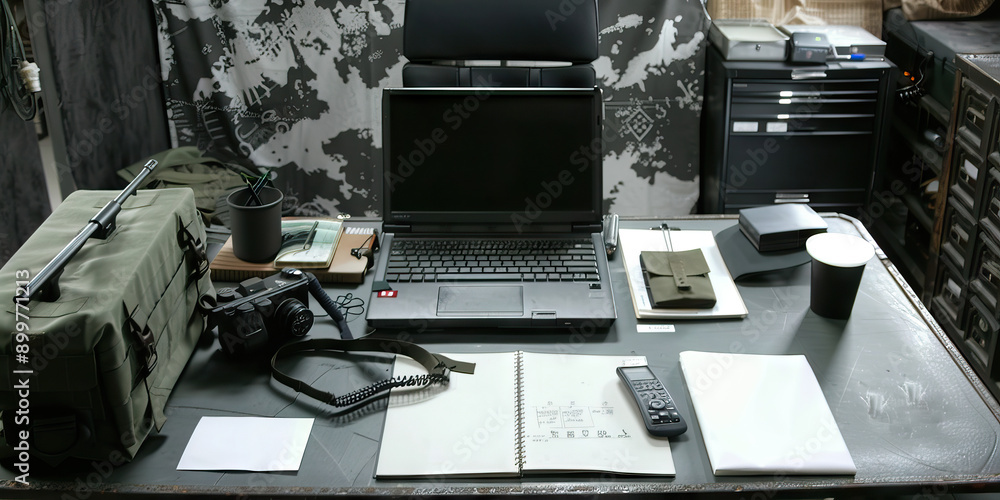 Army Sergeant's Desk: A simple and utilitarian workspace with a laptop ...