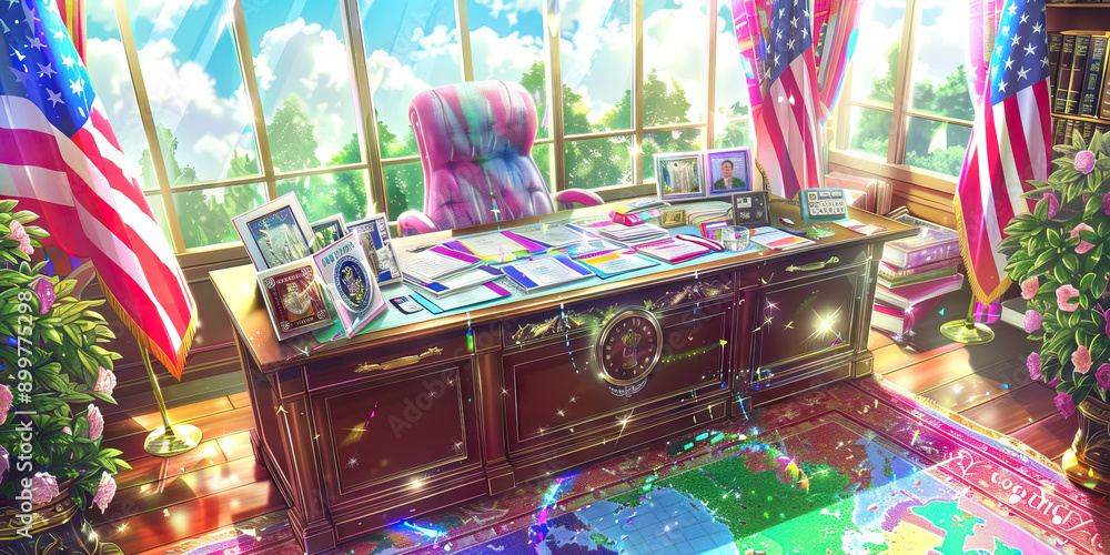 Ambassador's Diplomatic Desk: An elegant desk with international flags ...