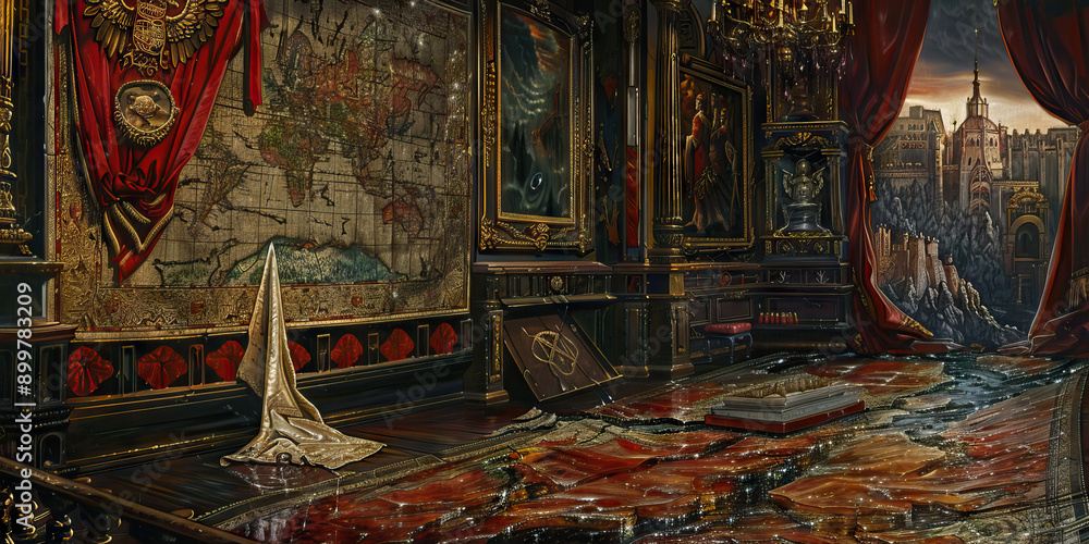 Golden Country's Forbidden Dream - A desolate room with a map pinned to ...