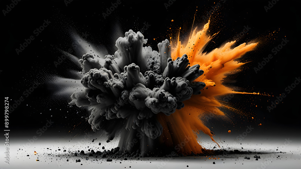 orange charcoal powder dust paint white explosion explode burst ...