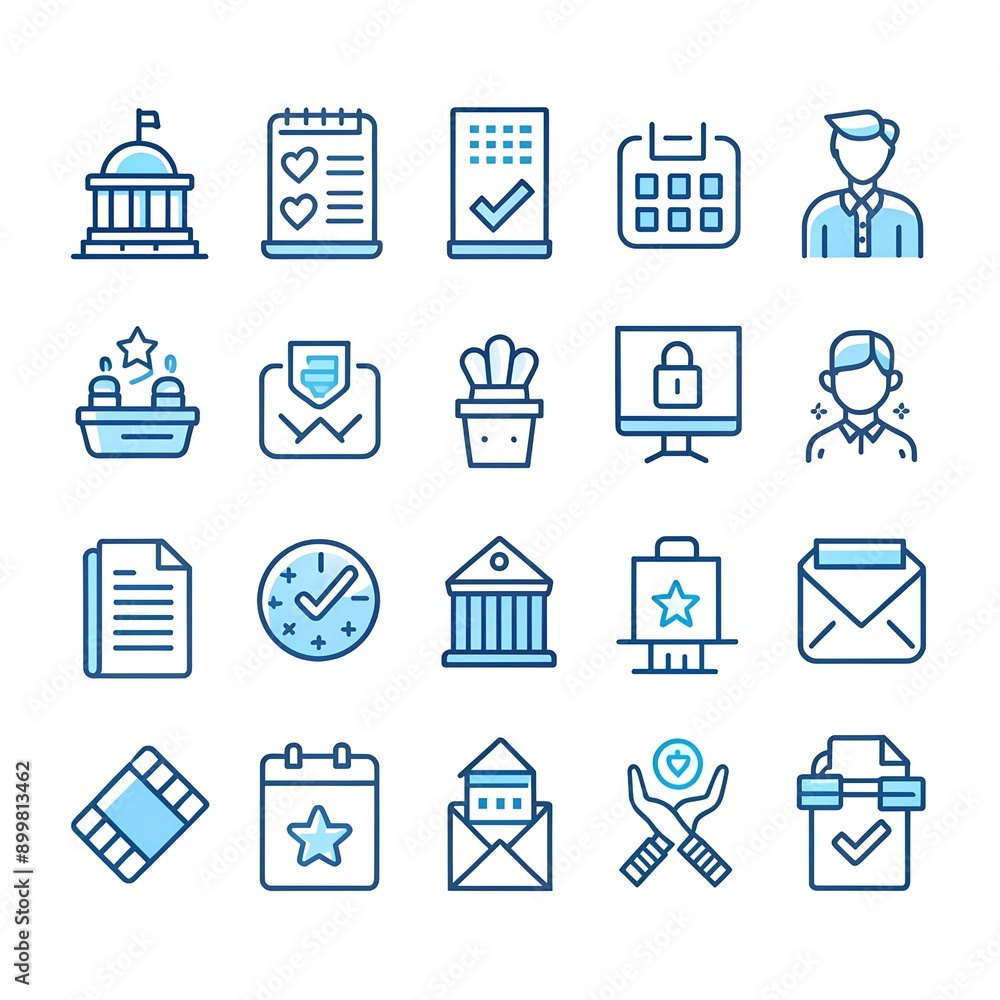 Voting and Election icon set .Voting 2024 signs blue color outline ...