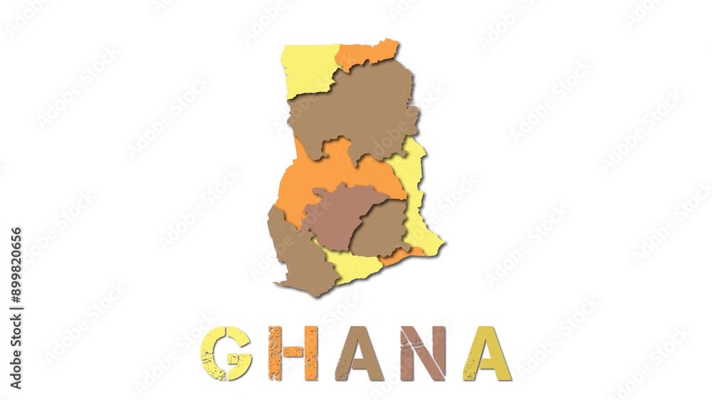 Ghana map with paper regions. Animated country map growing from regions ...