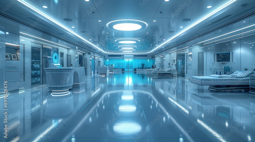 Futuristic Hospital Interior with Advanced Technology - A sleek, modern ...