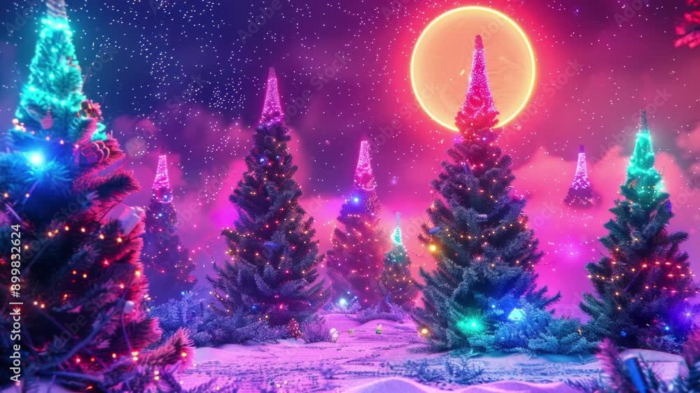 Christmas in synthwave style with neon-lit trees and a vibrant ...