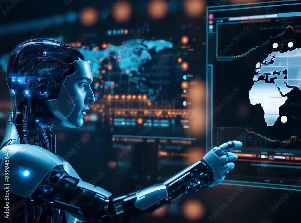 Artificial intelligence and Automated machine learning language blue digital user interface with ...