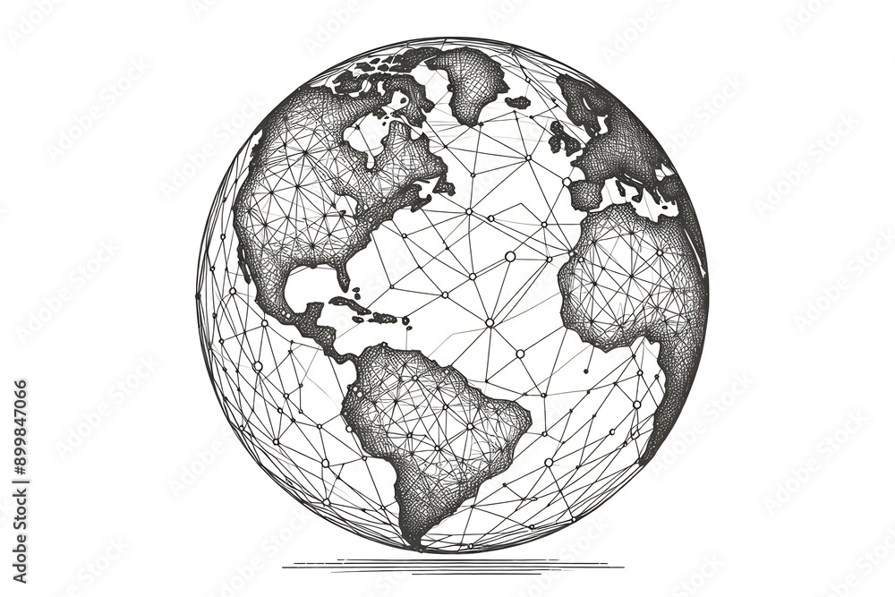 continuous single line drawing of earth map with inter connected ...