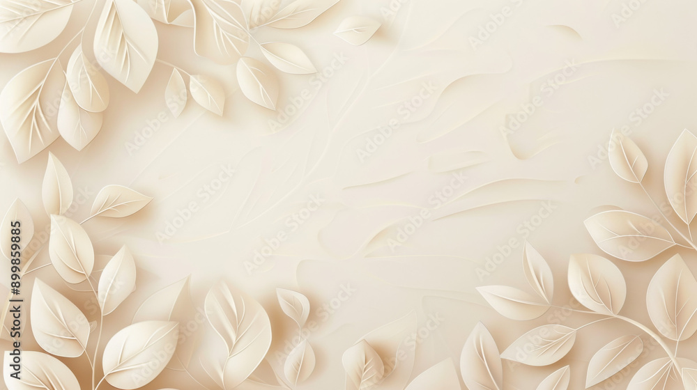 Elegant beige background with 3D abstract leaves and paper texture for ...