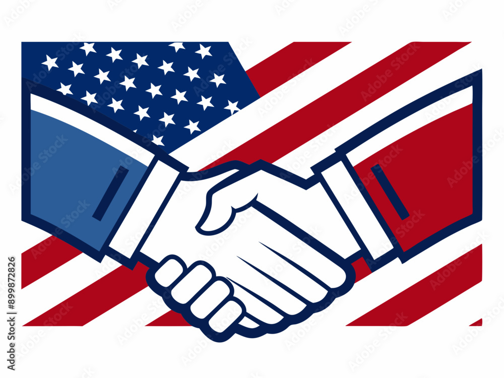 Patriotic American Handshake Vector Line Art in White Background Stock ...