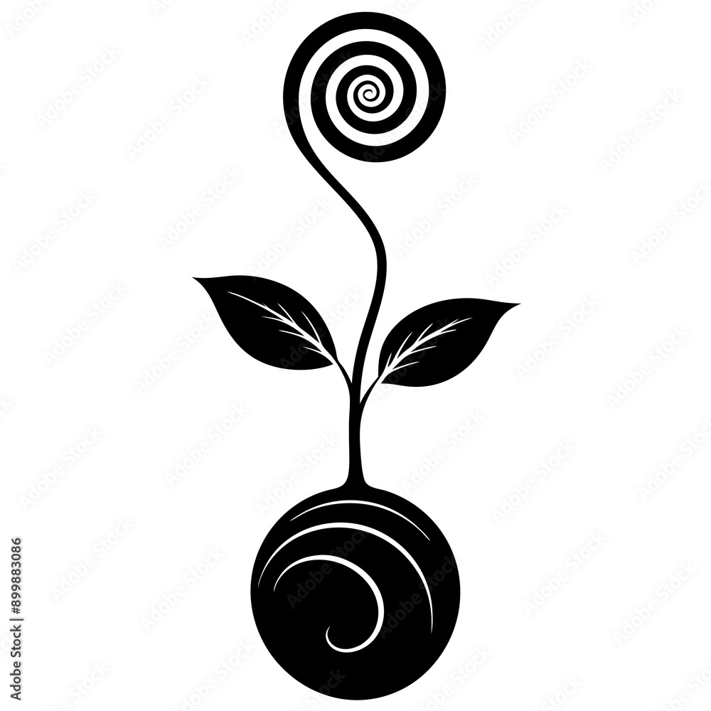 semilla, la cual le germina un planta en espiral vector silhouette ...