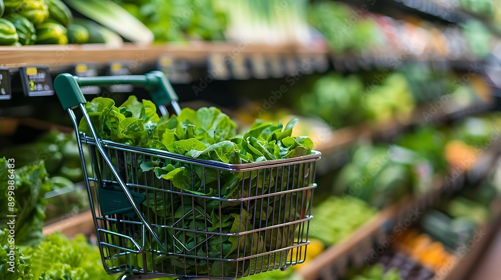 Green shopping cart with a modern aesthetic, standing in the fresh ...